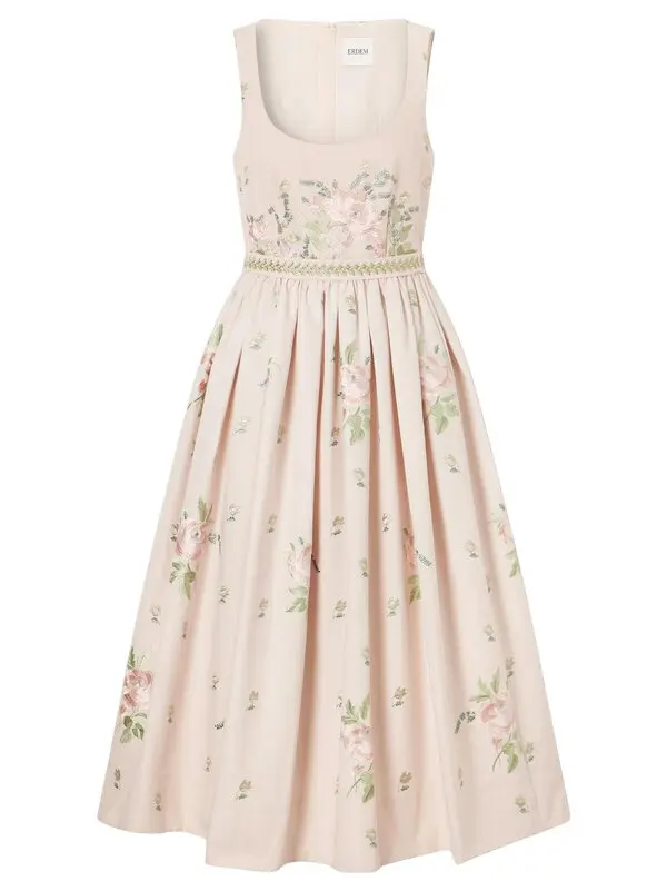 Erdem Floral-embroidered Cotton-faille Midi Dress - Pink