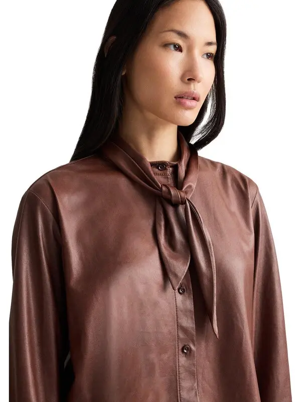 TWP Shirt With Tie Insert In Paper Leather - Cigar