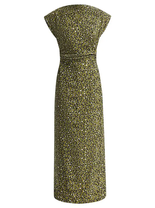 Scanlan Theodore Silk Animal Print Draped Dress - Green