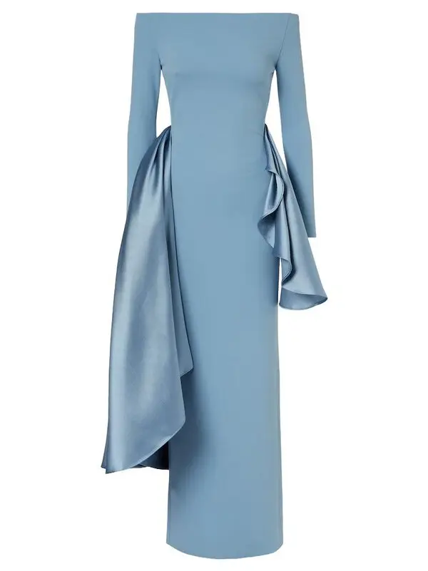 Solace London Kiana Draped Off-shoulder Gown - Blue