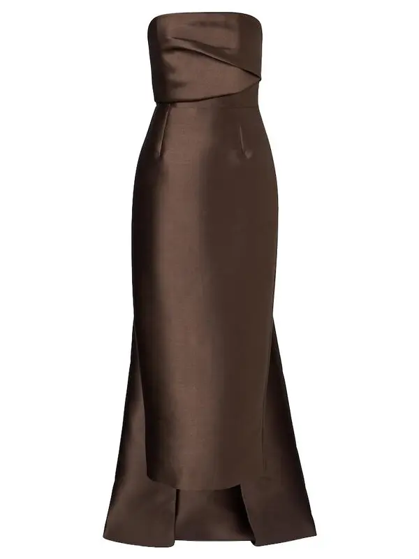 Solace London Kiki Draped Strapless Satin Dress - Brown