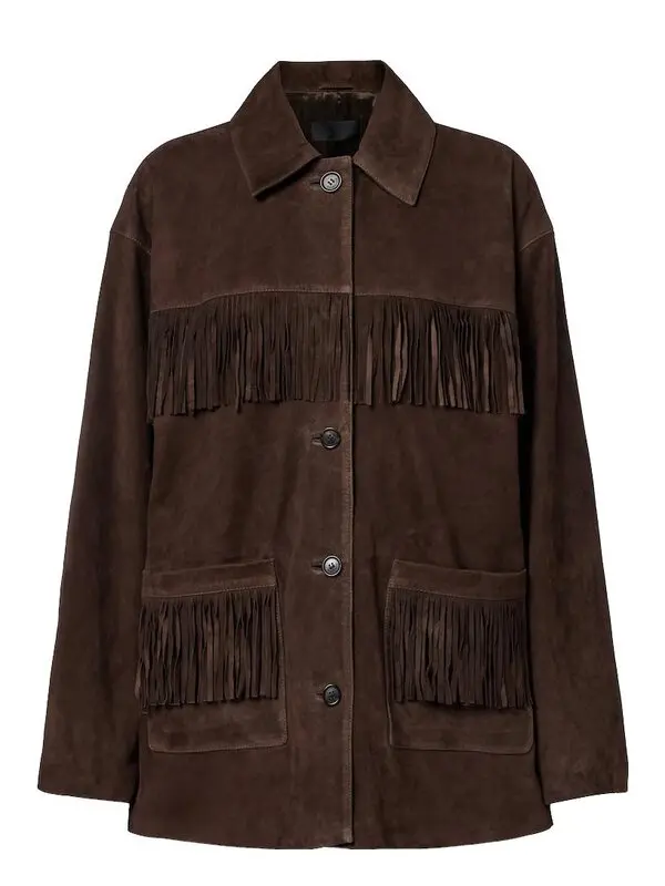 NILI LOTAN Foudre Fringed Suede Jacket - Brown