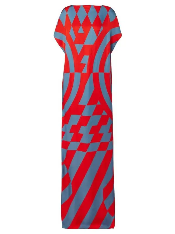 Dries Van Noten Printed Satin Maxi Dress - Red
