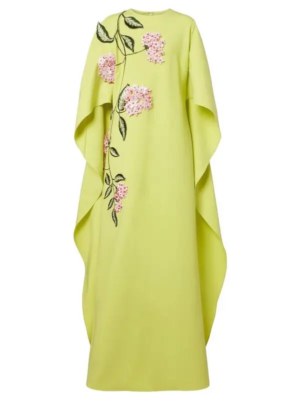 Oscar De La Renta Porcelain Flower Wool-blend Gown - Green