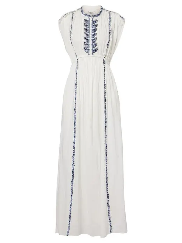 MARANT ETOILE Liviane Embroidered Cotton Maxi Dress - White