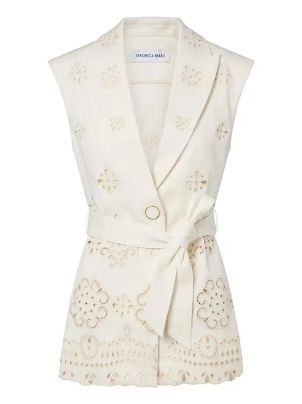 Veronica Beard Townes Eyelet Cotton Twill Vest - White