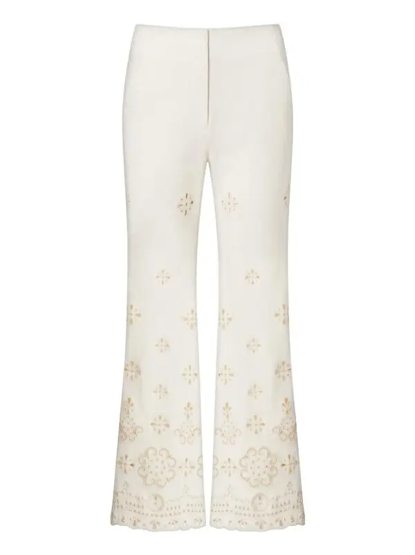 Veronica Beard Komi Eyelet Flared Pants - White