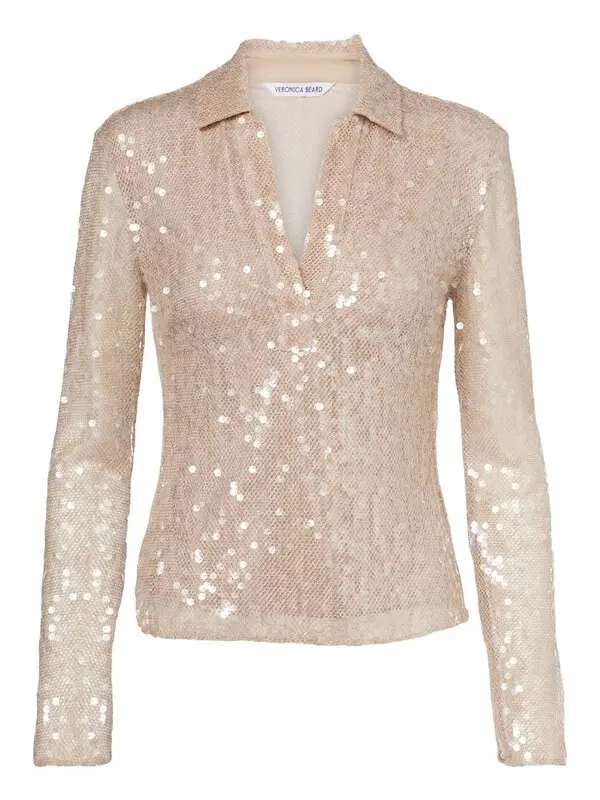 Veronica Beard Meryl Sequined Blouse - Beige