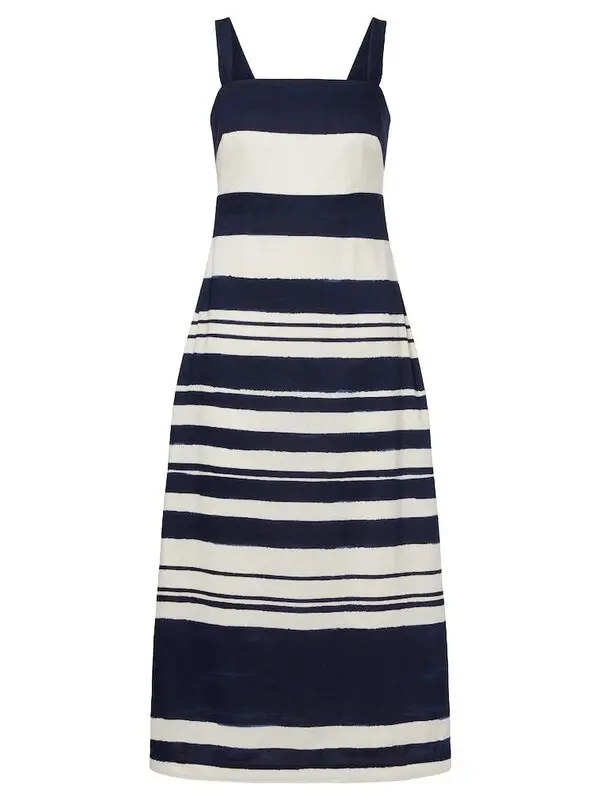 Veronica Beard Ella Striped Linen-blend Midi Dress - Blue