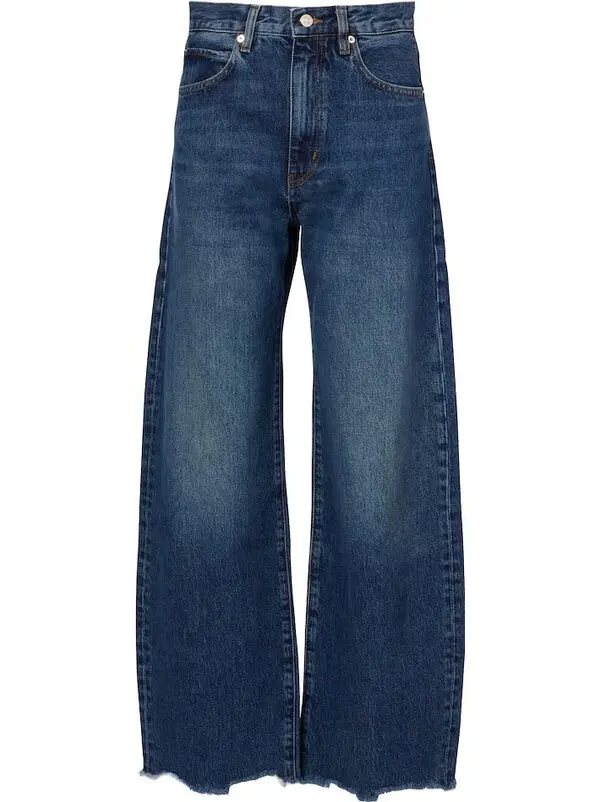 FRAME Bow Frayed Barrel-leg Jeans - Blue