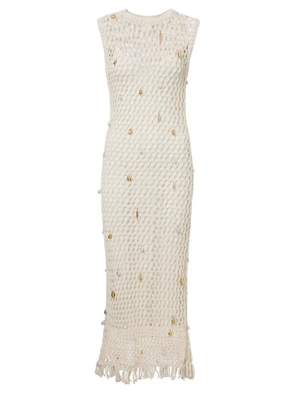 Simkhai Coralia Embellished Crochet Midi Dress - White