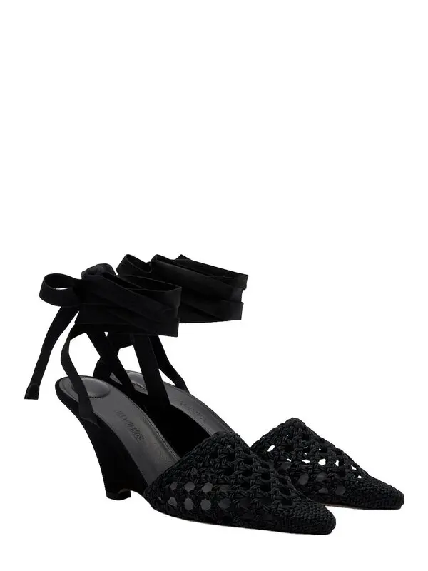 Jacquemus Woven Raffia-effect Wedges - Black