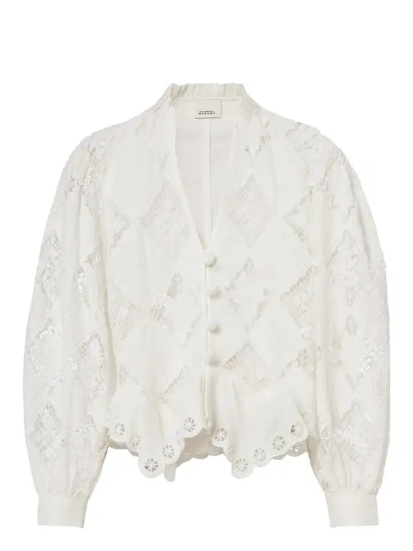 Isabel Marant Nina Broderie Anglaise Cotton And Linen Blouse - White