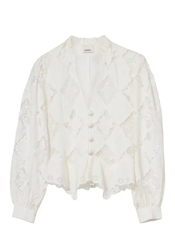 Isabel Marant Nina Broderie Anglaise Cotton And Linen Blouse - White