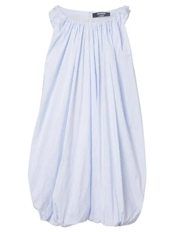 Jacquemus Lavande Gathered Striped Midi Dress - White