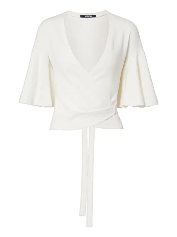 Jacquemus Knitted Jersey Wrap Top - White
