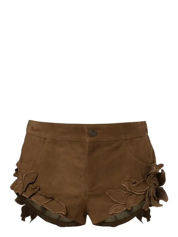 Isabel Marant Kevana Floral-appliqué Suede Shorts - Brown