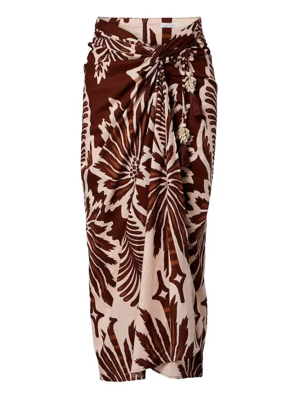 Poupette St Barth Uma Printed Cotton Midi Skirt - Brown