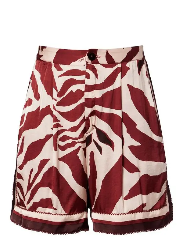 Poupette St Barth Isabelle Printed Satin Shorts - Brown