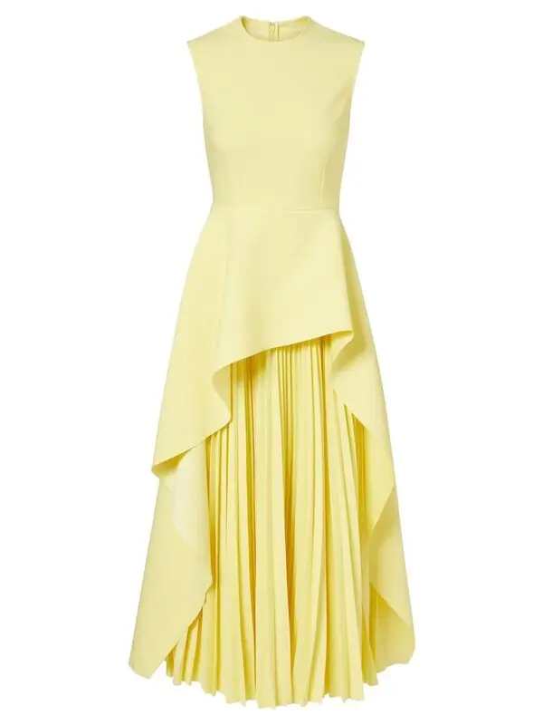 Solace London Severny Draped Pleated Midi Dress - Yellow