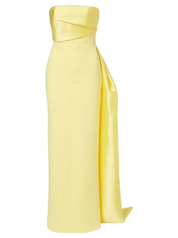 Solace London Kinsley Draped Strapless Gown - Yellow