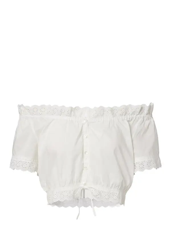 Poupette St Barth Nala Pointelle Cotton Crop Top - White