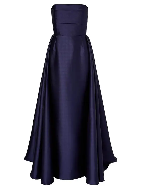 Solace London Strapless Satin Gown - Blue