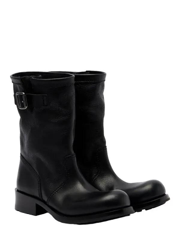 Prada Mid-calf Leather Boots - Black