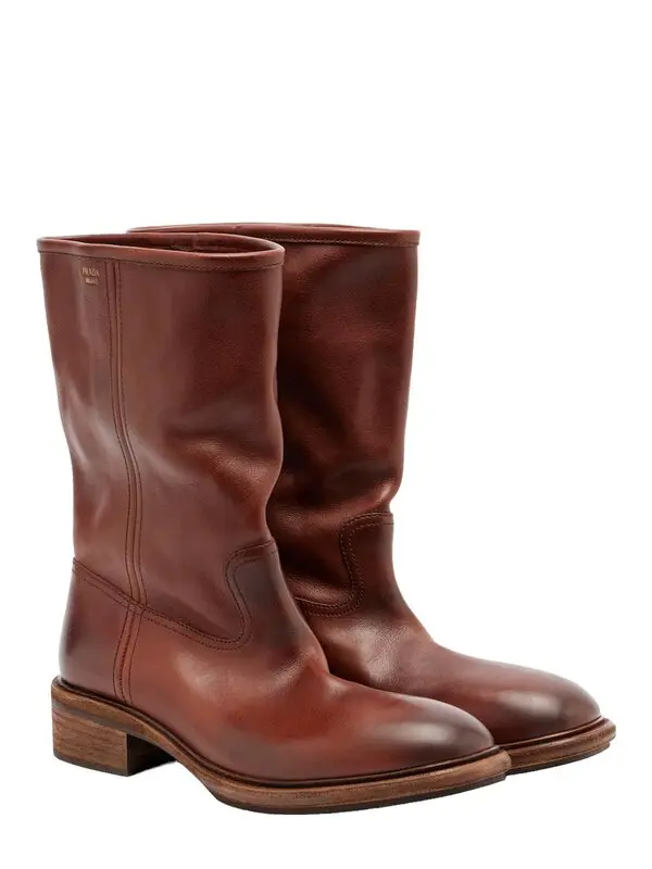 Prada Mid-calf Leather Boots - Brown