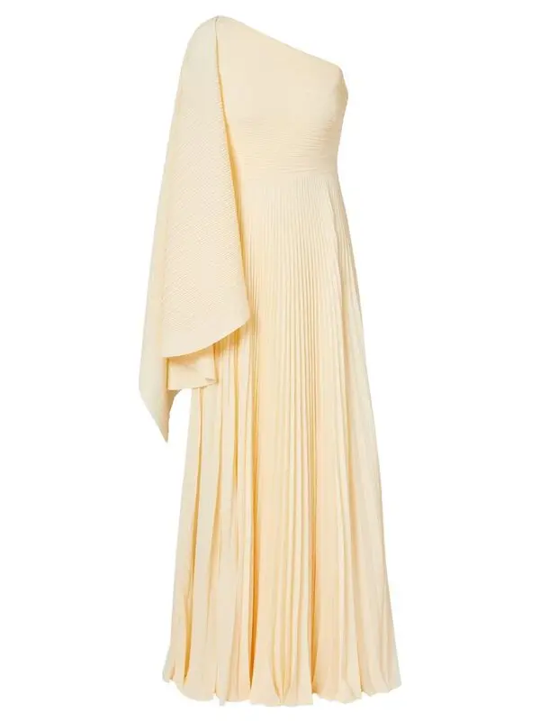Solace London Maci Pleated One-shoulder Gown - White