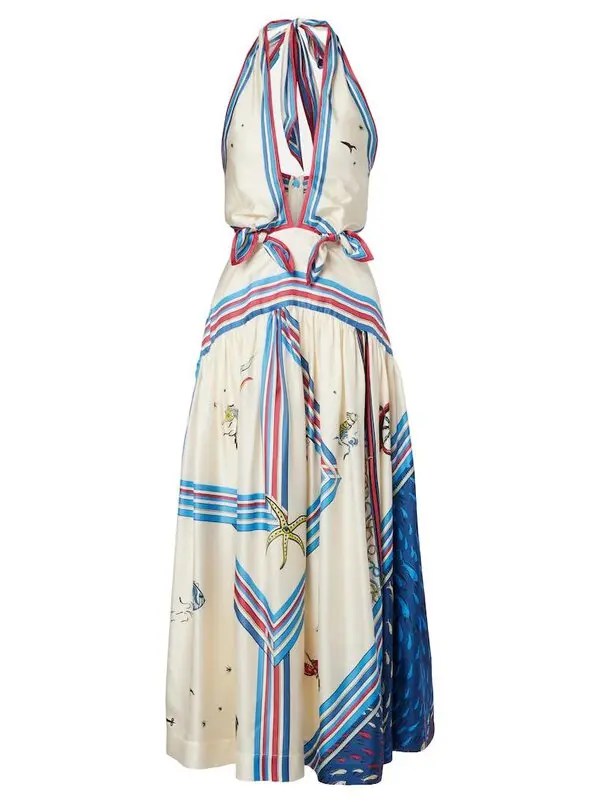 ALEMAIS Alémais Apollo Printed Silk Midi Dress - White