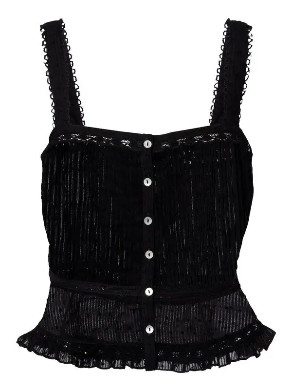 Poupette St Barth Berry Lace-trimmed Cotton Top - Black