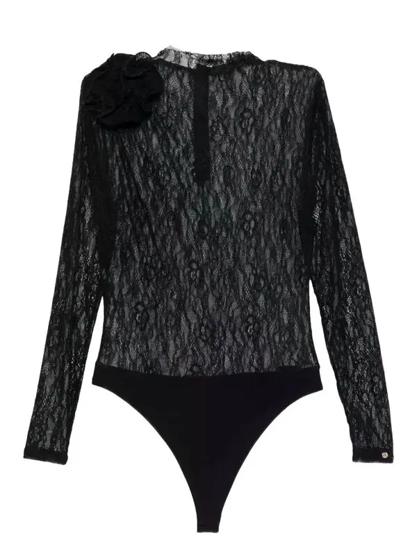 NISSA Lace Floral-appliqué Body - Black