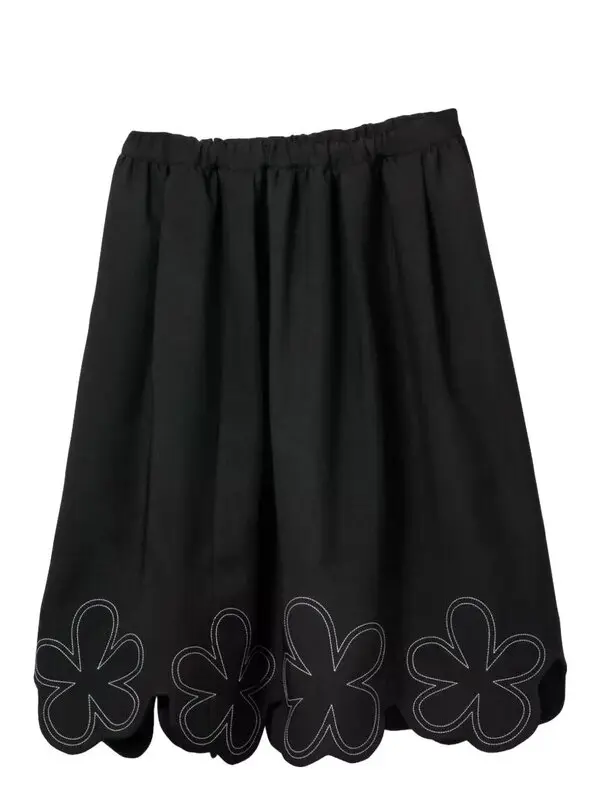 Comme Des Garçons Floral-embroidered Midi Skirt - Black