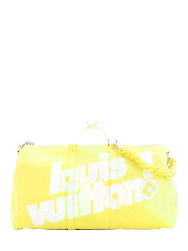 LOUIS VUITTON Keepall Bandouliere 50 Travel Bag Signature Printed Leather - White