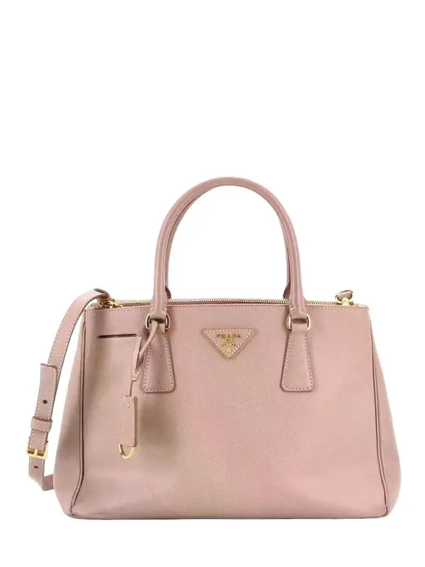 Prada Double Zip Lux Saffiano Leather Small Tote Bag - Neutrals