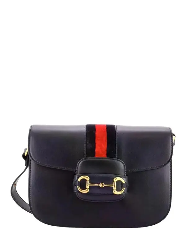 Gucci Horsebit 1955 Leather With Web Velvet Detail Shoulder Bag - Blue