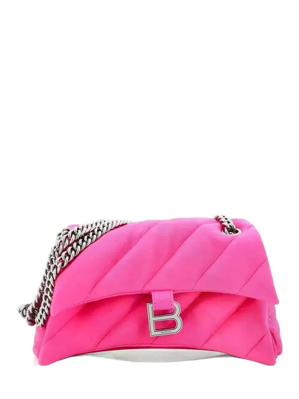 Balenciaga Crush Chain Flap Quilted Nylon Small Shoulder Bag - Pink