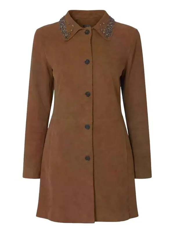 ERMANNO FIRENZE Embellished-collar Coat - Brown