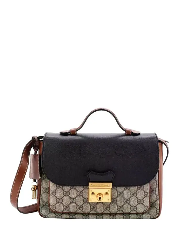 Gucci Padlock Front Pocket Flap Gg Coated Canvas And Leather Small Shoulder Bag - Brown
