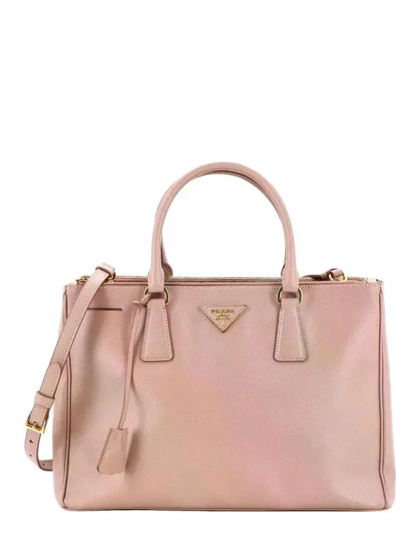 Prada Double Zip Lux Saffiano Leather Medium Tote Bag - Neutrals