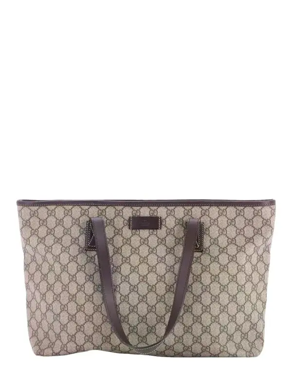Gucci Gg Coated Canvas Leather Medium Tote Bag - Brown