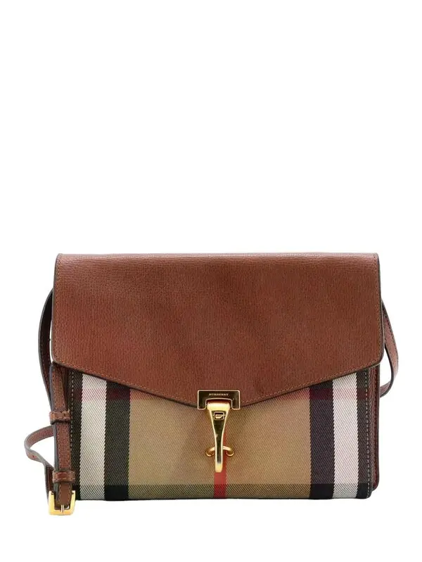 Burberry Macken Leather And House Check Canvas Small Crossbody Bag - Brown