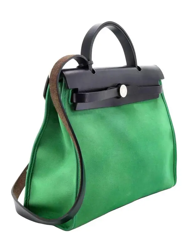 Hermès Herbag Zip Leather And Toile 31 Shoulder Bag - Green