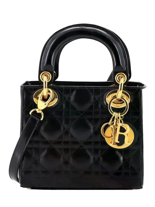 Dior Lady Cannage Quilt Patent Mini Satchel - Black