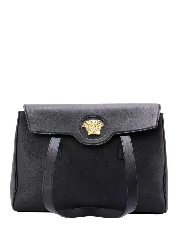 Versace La Medusa Flap Leather Medium Tote - Black