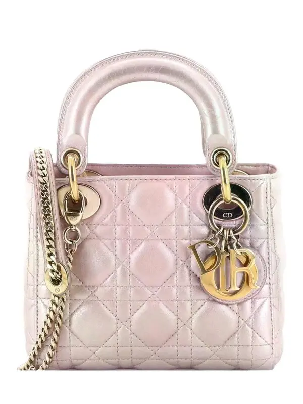 Dior Lady Chain Bag Cannage Quilt Lambskin Mini Satchel - Pink