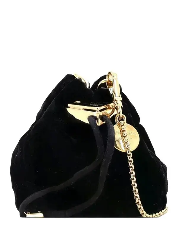 Prada Triangle Logo Drawstring Pouch Velvet Mini Bucket Bag - Black