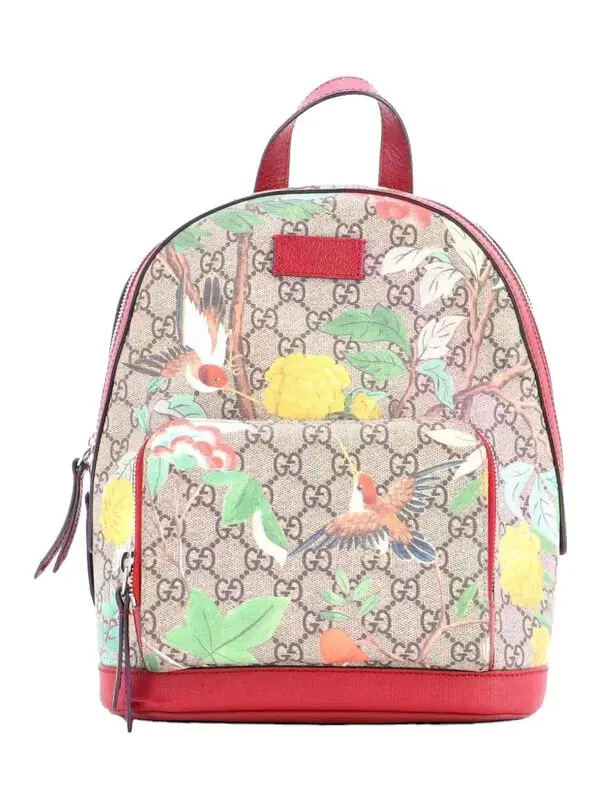 Gucci Zip Pocket Tian Print Gg Coated Canvas Small Backpack - Brown
