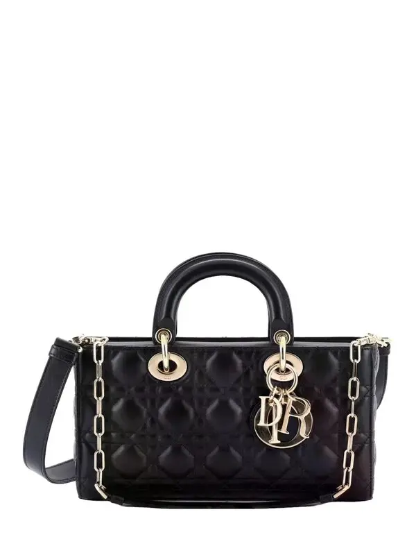Dior Lady D-joy Bag Cannage Quilt Lambskin Medium Satchel - Black